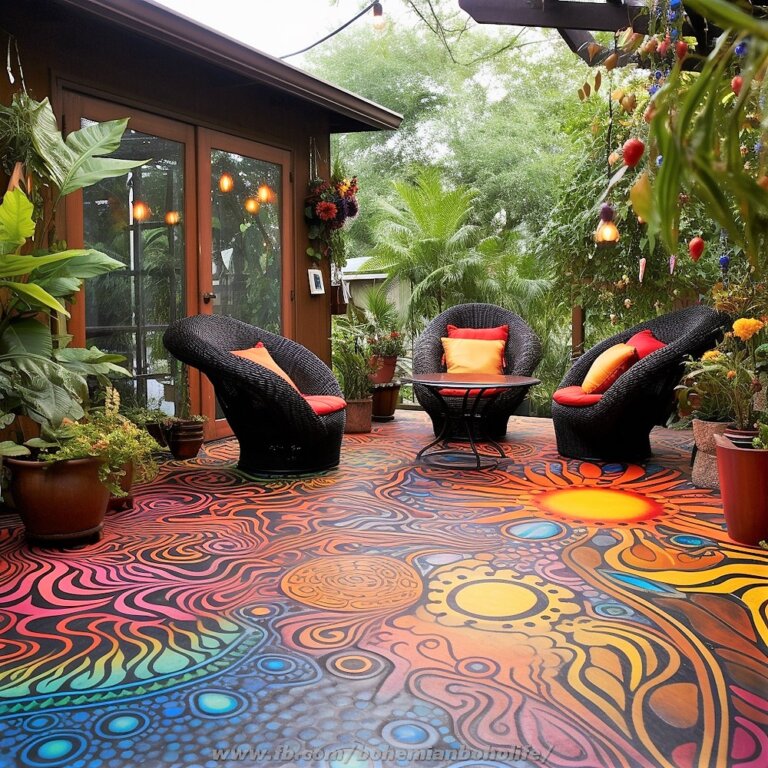 Bohemian And Hippie Style Colorful Outdoor Garden Deck Floor Design ...